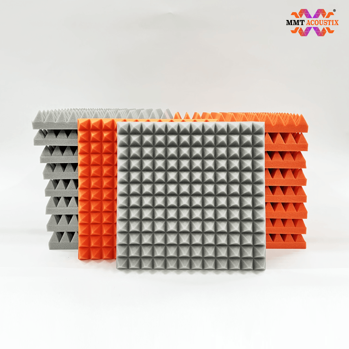Pyramid Acoustic Foam Panel 2" | 1 X 1 Feet | Stone White & MMT Orange ...