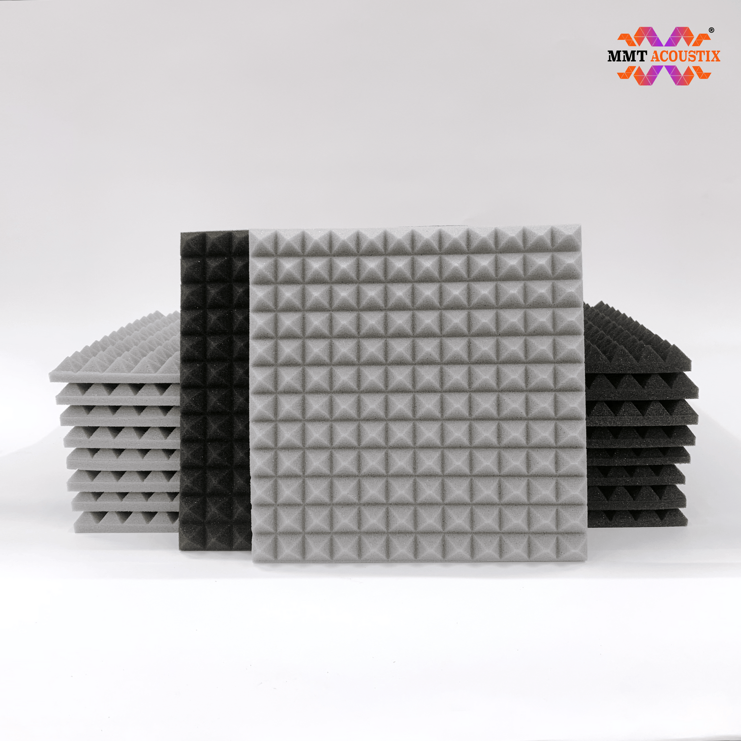 Pyramid Acoustic Foam Panel 1" | 1 X 1 Feet | Stone White & Pro Charco ...