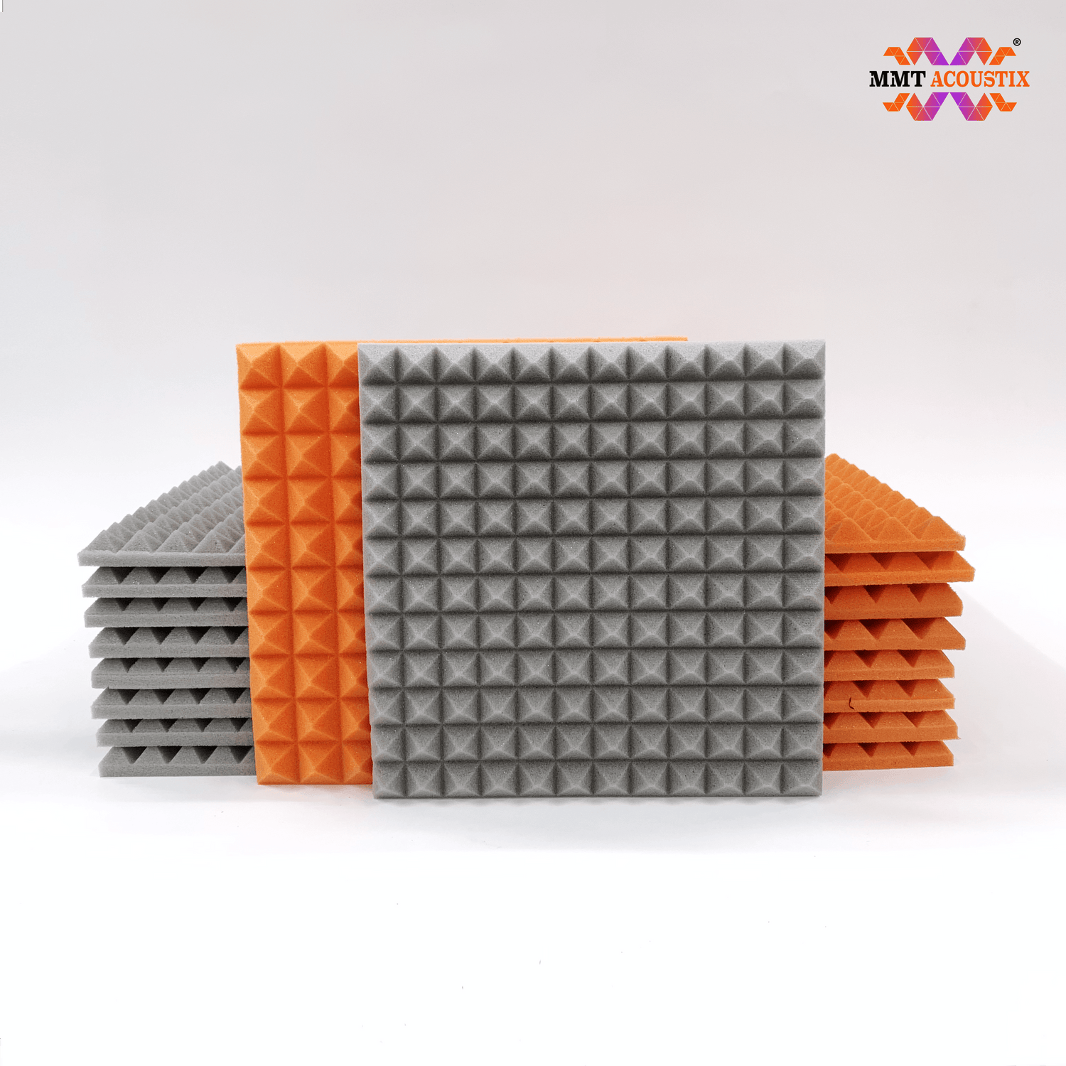 Pyramid Acoustic Foam Panel 1" | 1 X 1 Feet | Stone White & MMT Orange ...
