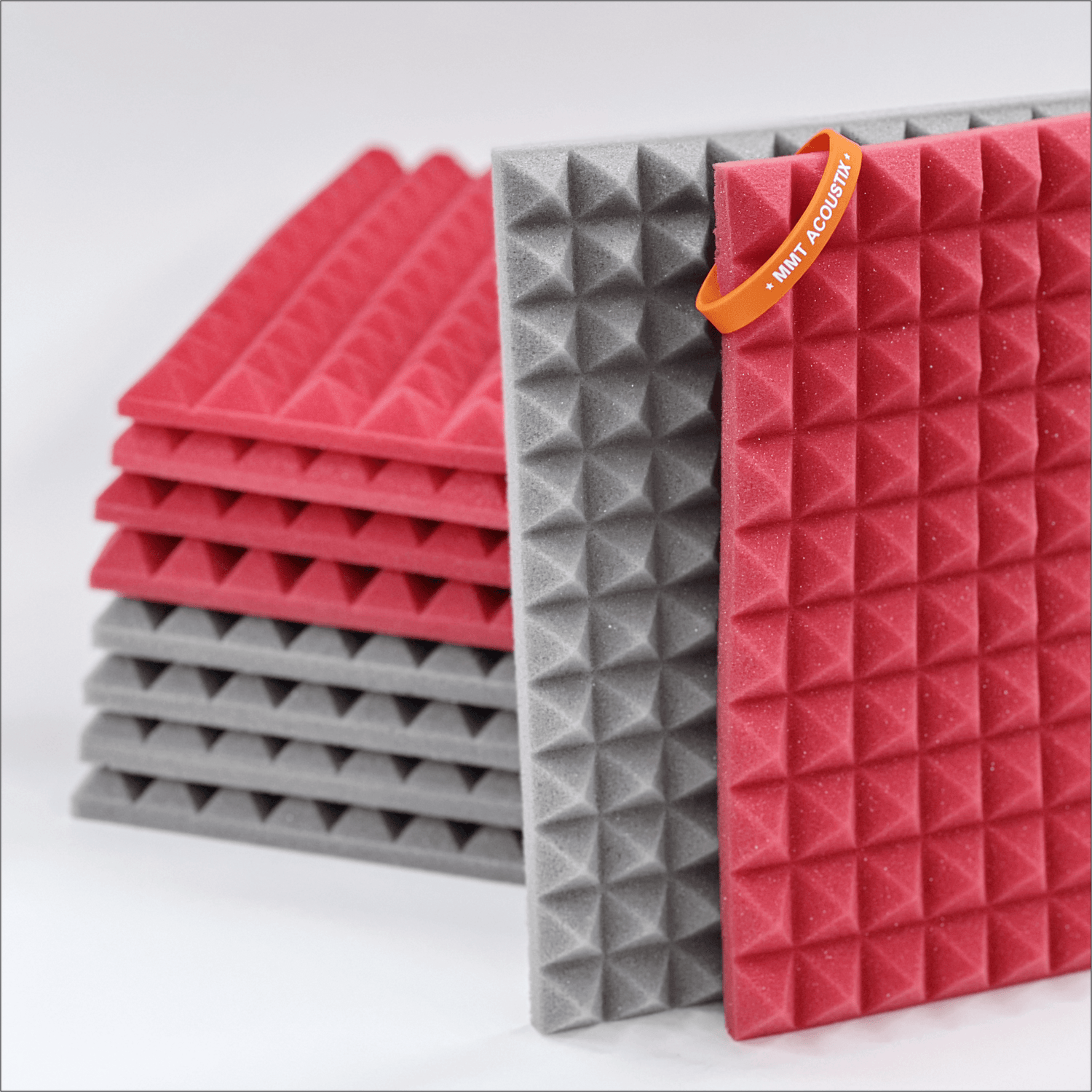 Pyramid Acoustic Foam Panel 1" | 1 X 1 Feet | Stone White & Flame Red ...