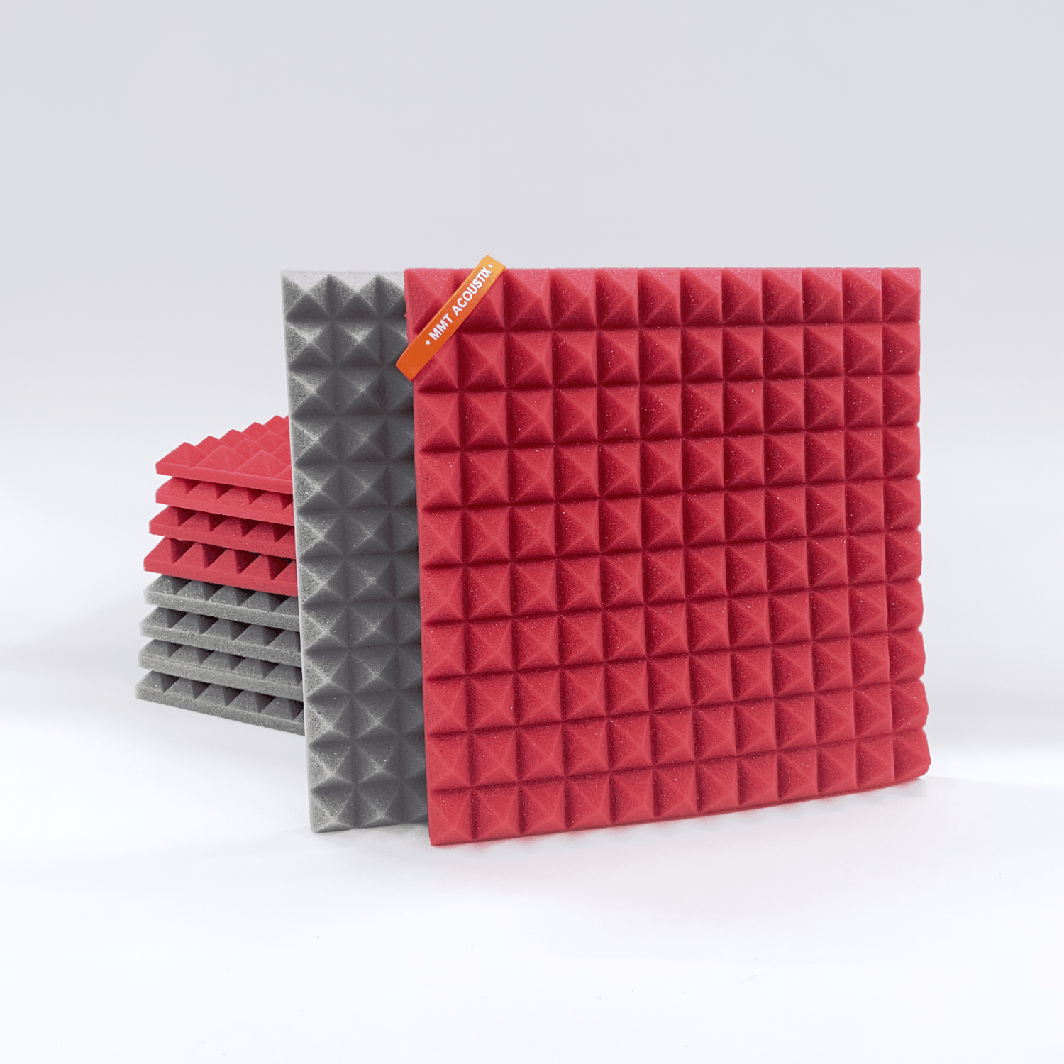 Pyramid Acoustic Foam Panel 1" | 1 X 1 Feet | Stone White & Flame Red ...