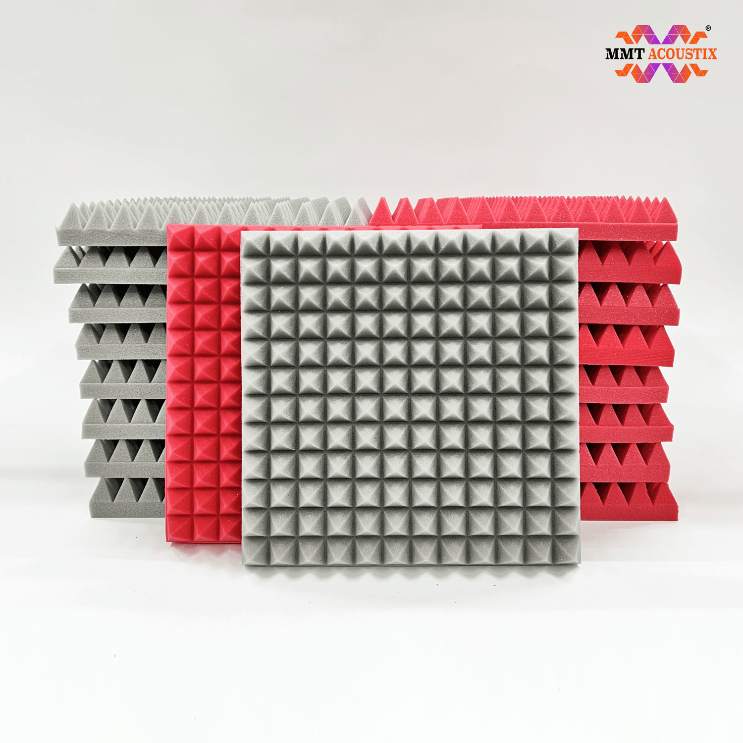 Pyramid Acoustic Foam Panel 2" | 1 X 1 Feet | Stone White & Flame Red ...