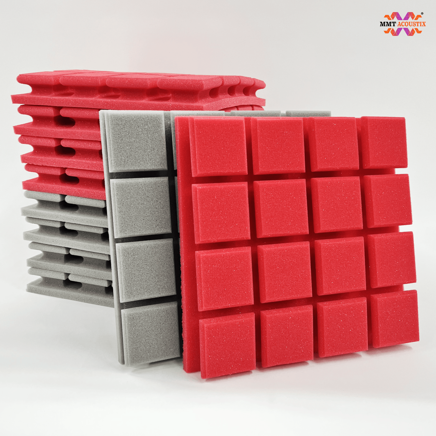 Turbo Acoustic Foam Panel 2" | 1 X 1 Feet | Stone White + Flame Red ...