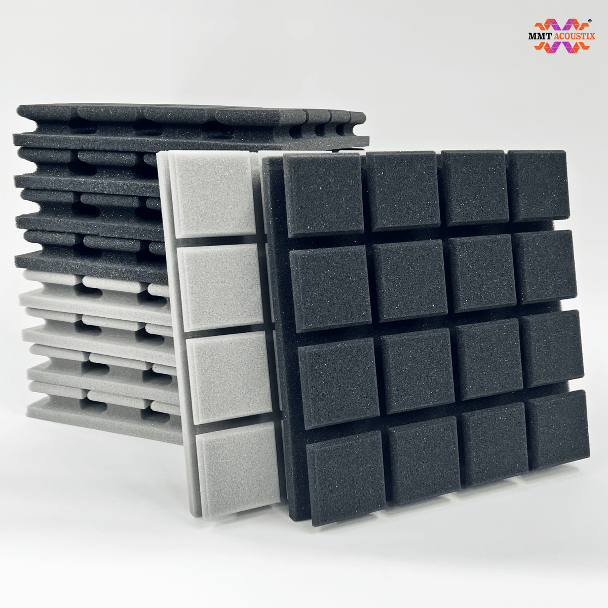 Turbo Acoustic Foam Panel 2" | 1 X 1 Feet | Stone White + Pro Charcoal ...